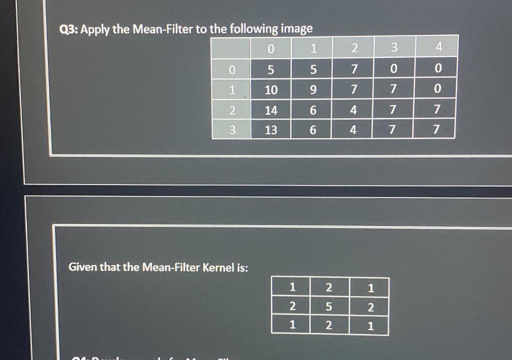 Solved Q3: Apply the Mean-Filter to the following image 0 1 | Chegg.com