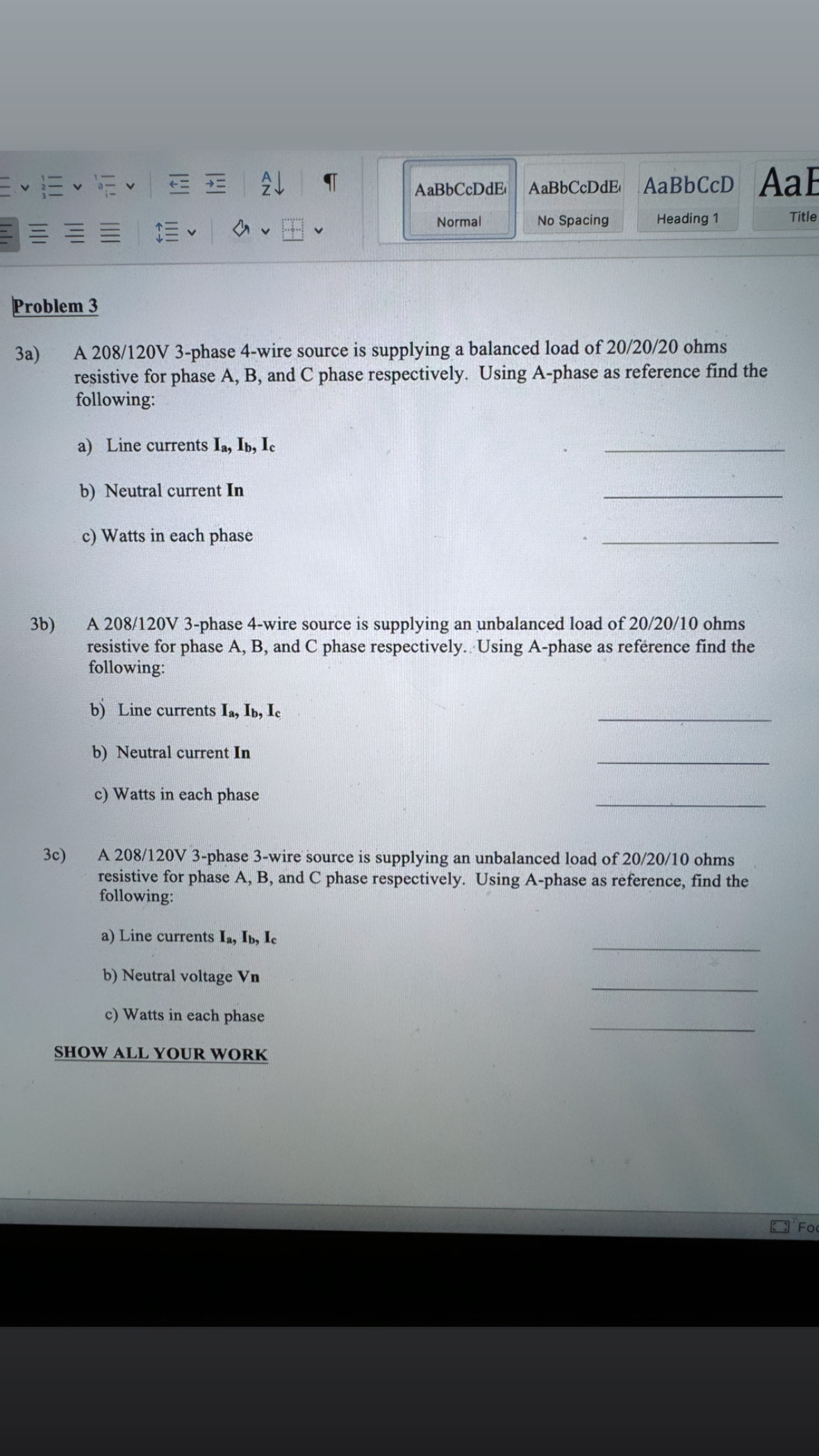 Solved 3a) A 208/120V 3-phase 4-wire source is supplying a | Chegg.com