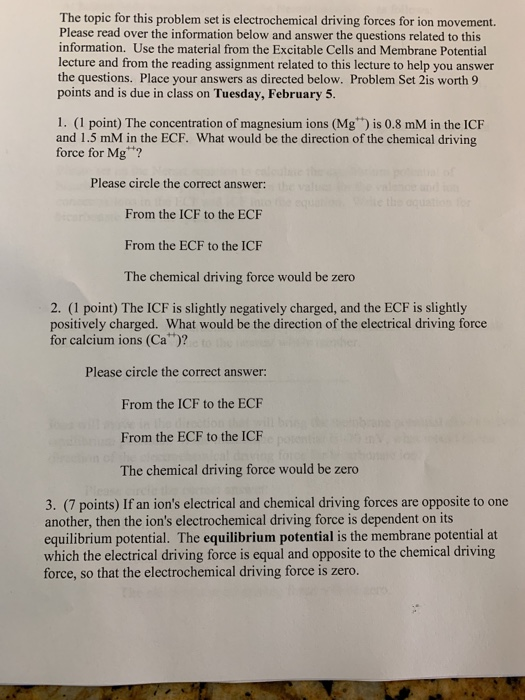 Solved The topic for this problem set is electrochemical | Chegg.com