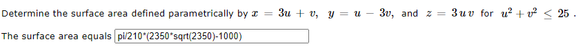 Solved Determine the surface area defined parametrically by | Chegg.com