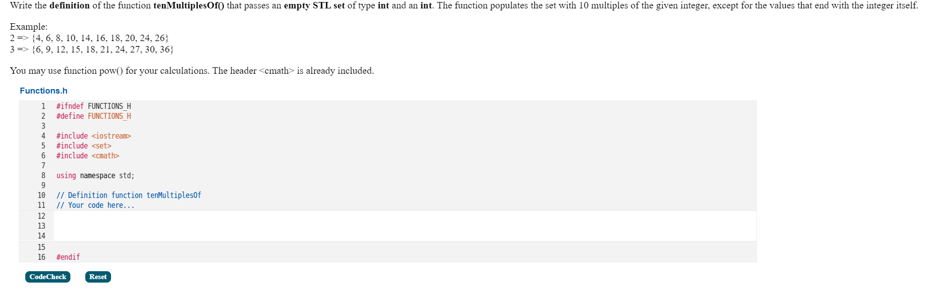 Solved Write the definition of the function tenMultiples Of | Chegg.com