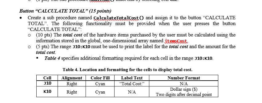 Solved Button "CALCULATE TOTAL” (15 points) Create a sub | Chegg.com