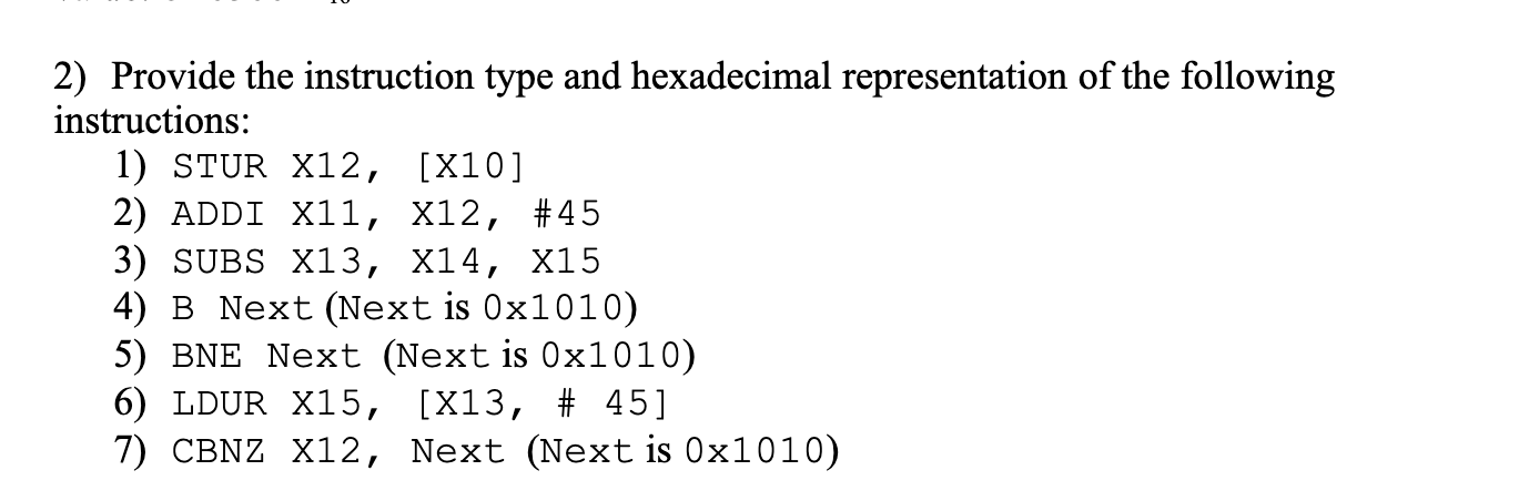 Solved 2) Provide the instruction type and hexadecimal | Chegg.com