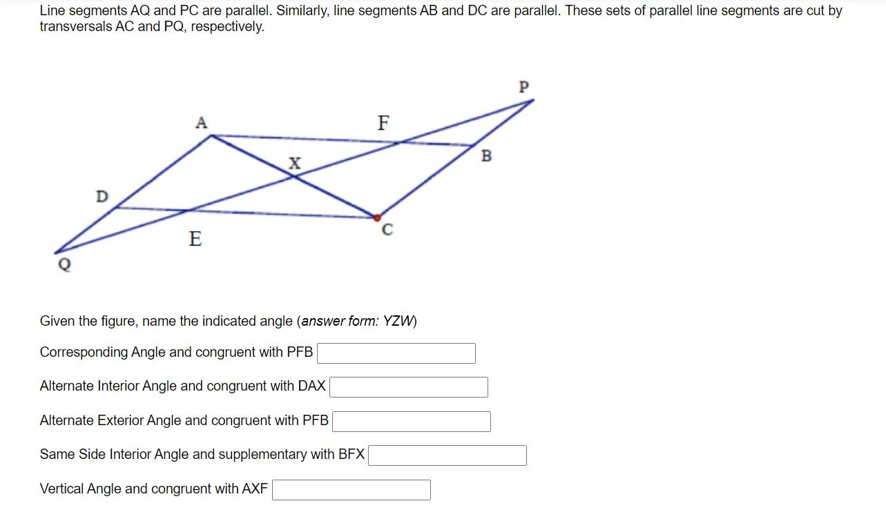 Solved Line segments AQ and PC are parallel. Similarly, line | Chegg.com