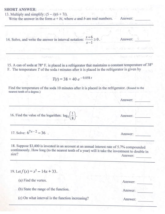 Solved SHORT ANSWER: 13. Multiply and simplify: (5- 6 + 7). | Chegg.com