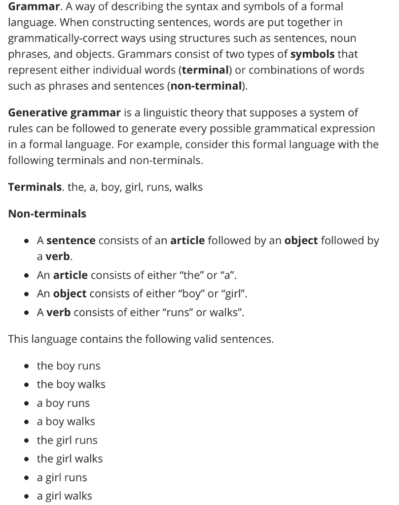 Grammar. A way of describing the syntax and symbols | Chegg.com