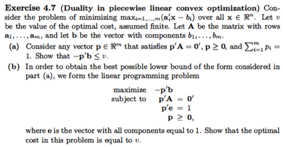 Exercise 4.7 (Duality in piecewise linear convex | Chegg.com