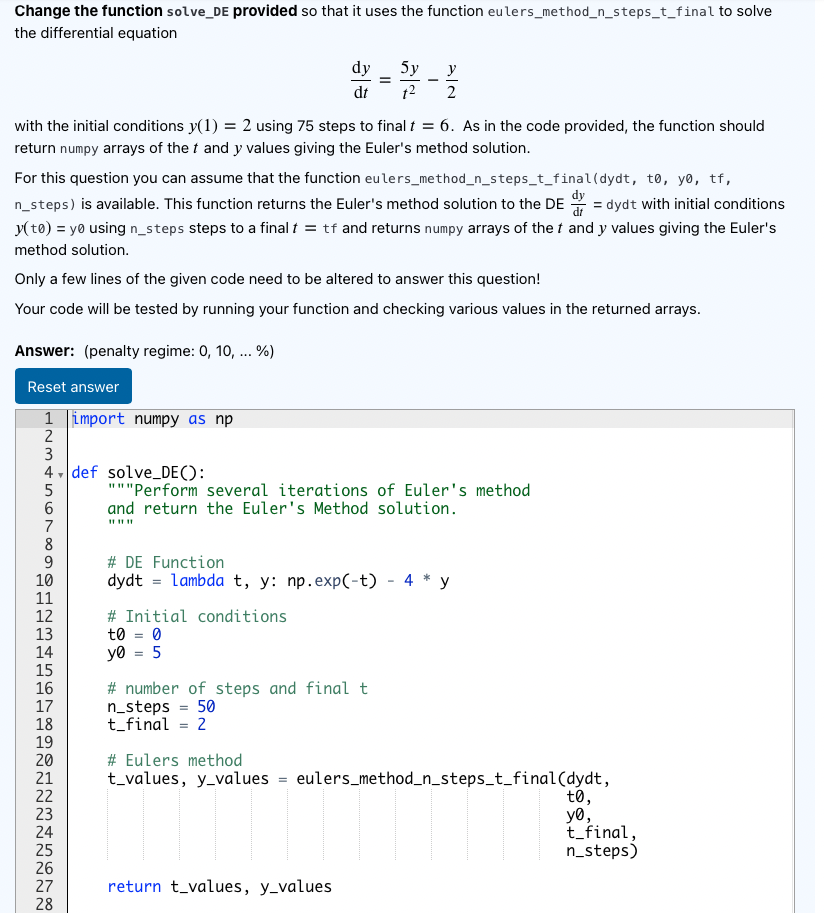 Solved Change the function solve_DE provided so that it uses | Chegg.com