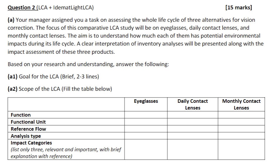 Solved Question 2 (LCA + IdematLightLCA) [15 marks] (a) Your | Chegg.com