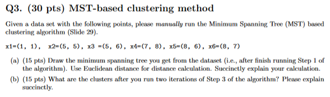 Solved Q3. (30 pts) MST-based clustering method Given a data | Chegg.com