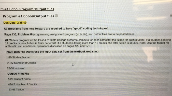 Solved m #1 Cobol Program/Output files Program #1 | Chegg.com