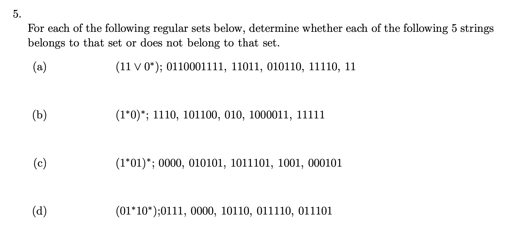 Solved 5. For each of the following regular sets below, | Chegg.com