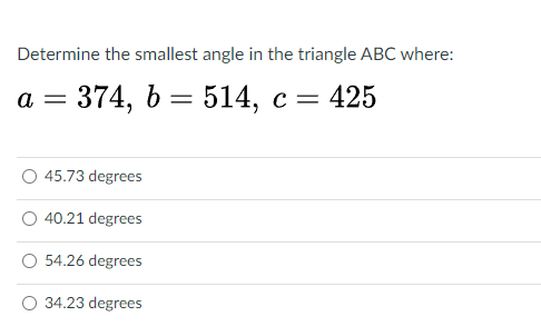 Solved Determine the smallest angle in the triangle ABC | Chegg.com
