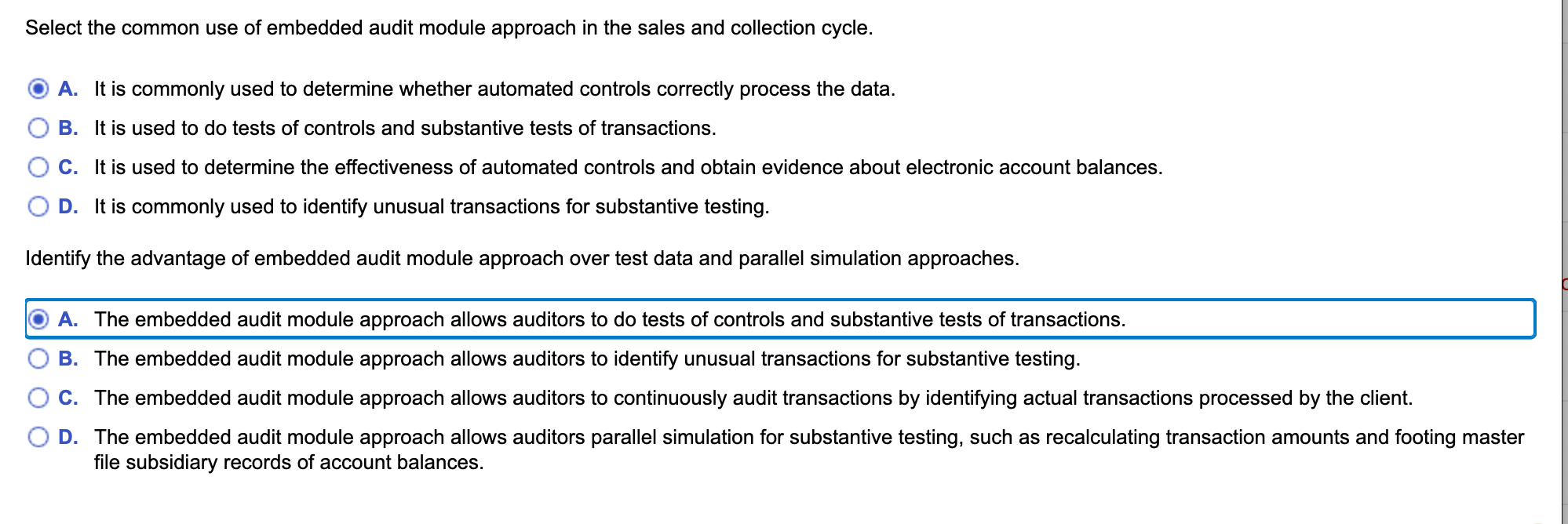Solved Select the common use of embedded audit module | Chegg.com