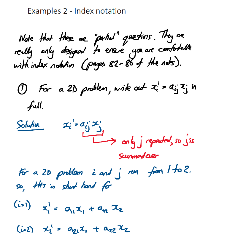 Solved Examples 2 - Index notation Note that these are | Chegg.com