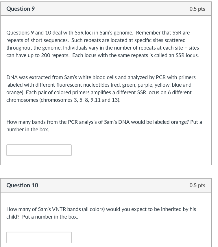 Solved Questions 9 and 10 deal with SSR loci in Sam's | Chegg.com
