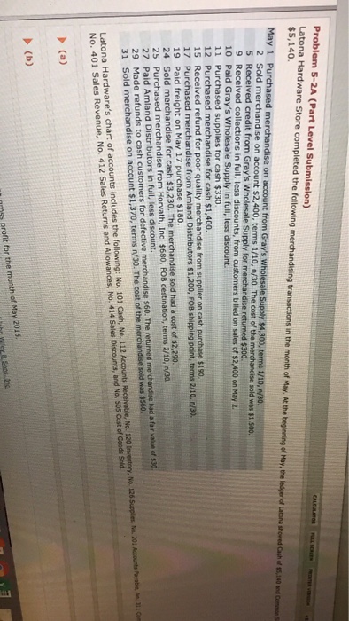 Solved Problem 5-2A (Part Level Submission) Hardware store | Chegg.com