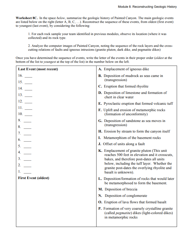 Solved Module 8. Reconstructing Geologic History Worksheet | Chegg.com
