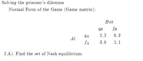 Solved Solving the prisoner's dilemma Normal Form of the | Chegg.com