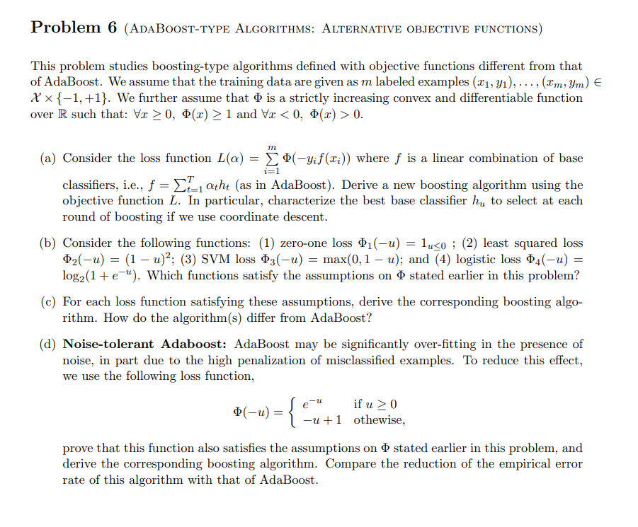 Problem 6 (ADABOOST-TYPE ALGORITHMS: ALTERNATIVE | Chegg.com