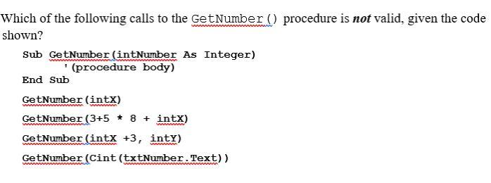 Solved w Which of the following calls to the GetNumber ( | Chegg.com