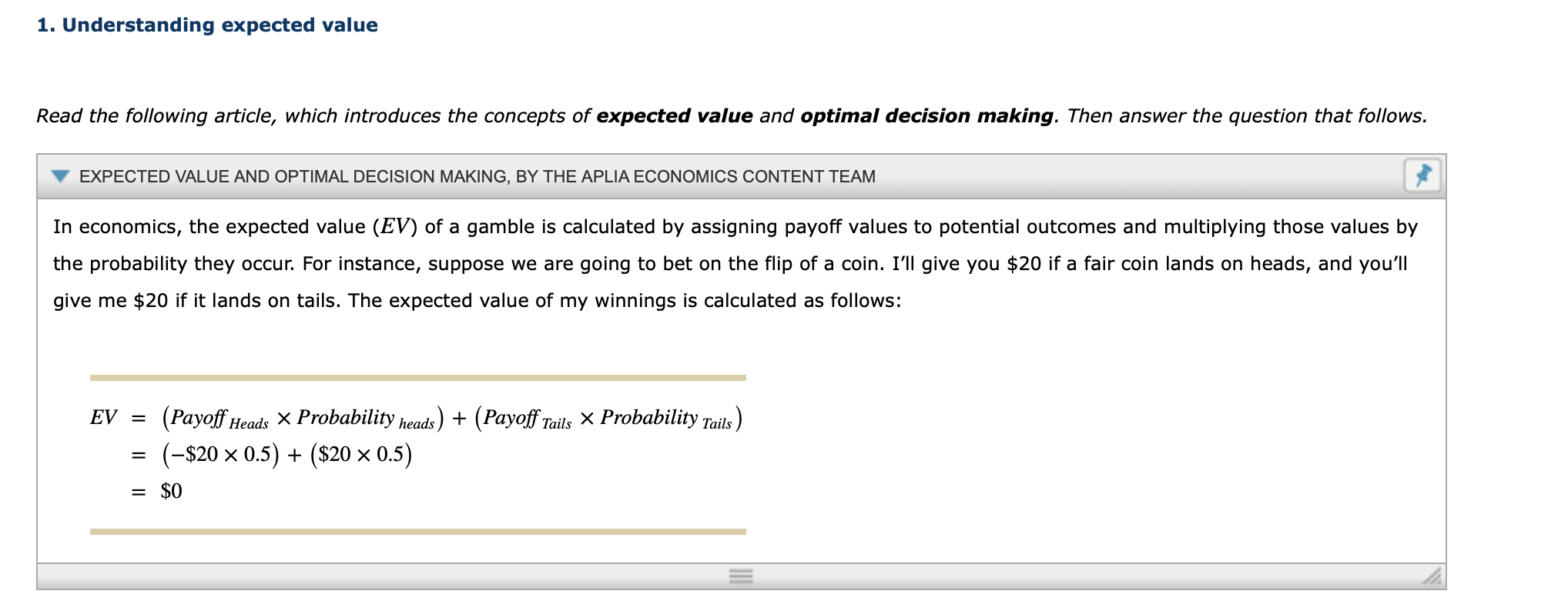 1. Understanding expected value Read the following | Chegg.com
