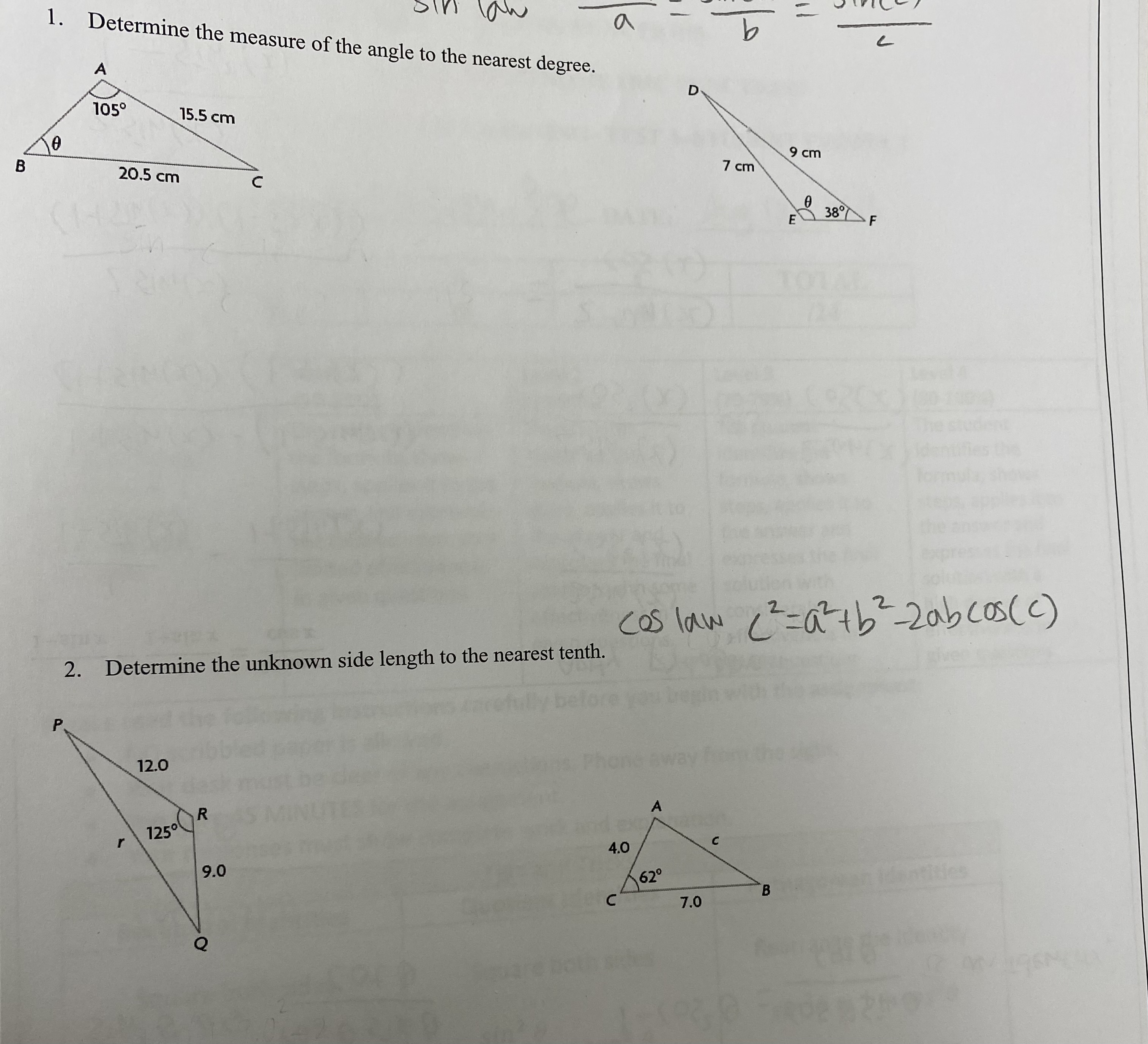 Solved 1. Determine the measure of the angle to the nearest | Chegg.com