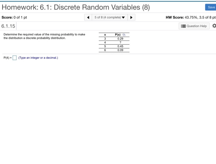 Solved Homework: 6.1: Discrete Random Variables (8) Score: 0 | Chegg.com