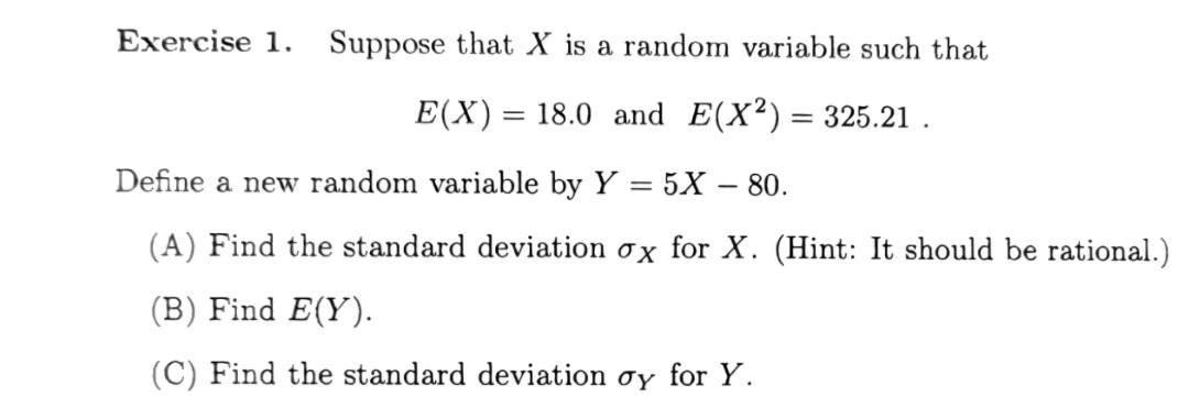 Solved Exercise 1. Suppose that X is a random variable such | Chegg.com