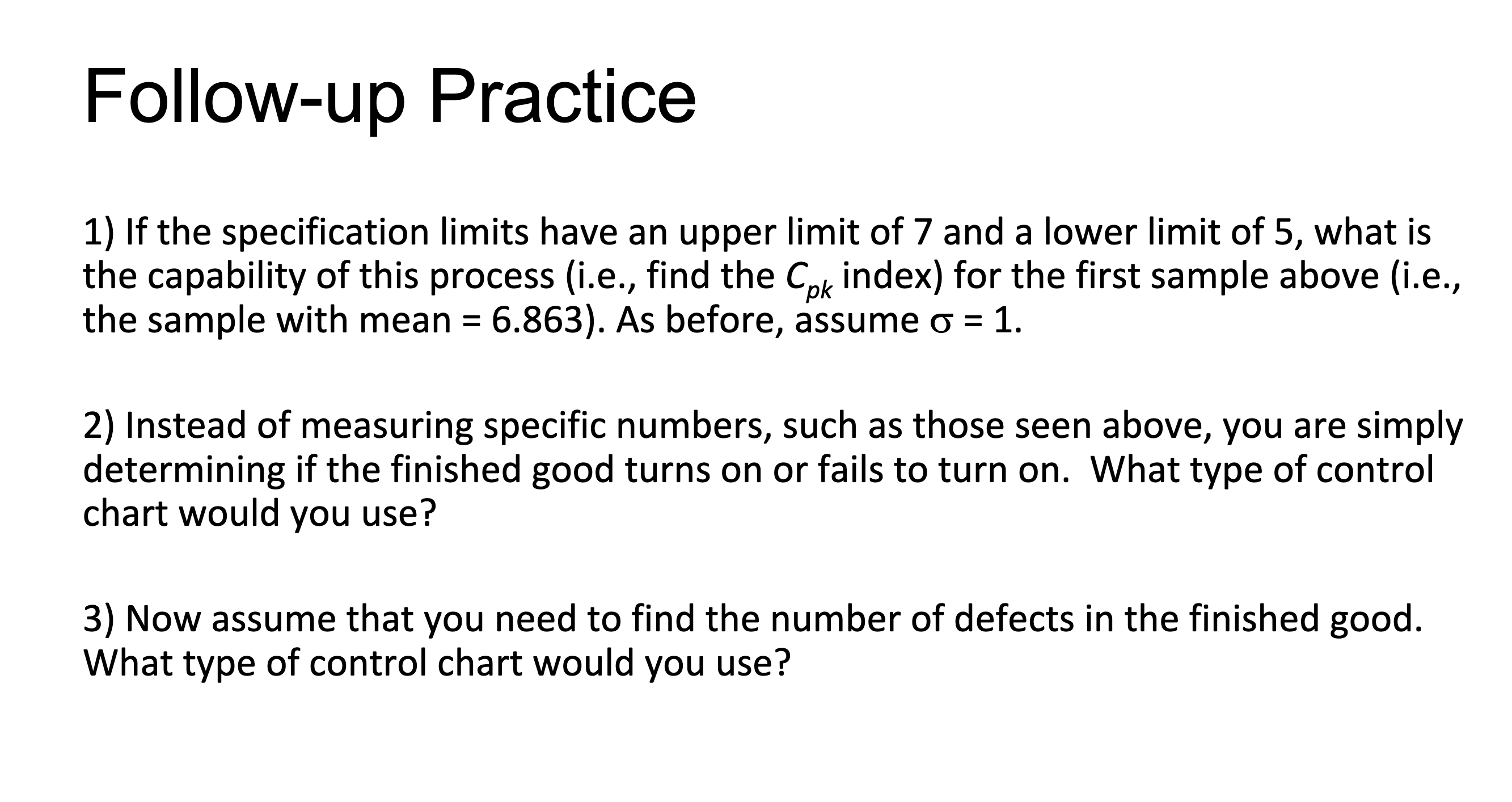 Solved Follow-up Practice 1) If the specification limits | Chegg.com