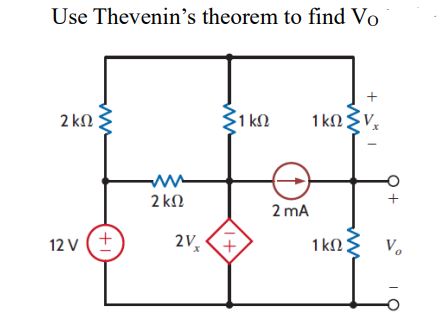Solved Use Thevenin's theorem to find VO | Chegg.com
