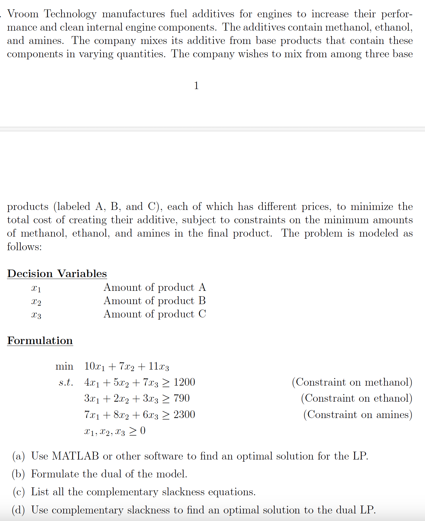 Solved Vroom Technology manufactures fuel additives for | Chegg.com