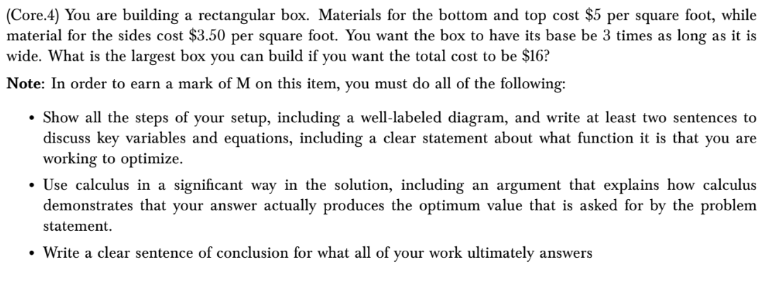 Solved (Core.4) You are building a rectangular box. | Chegg.com
