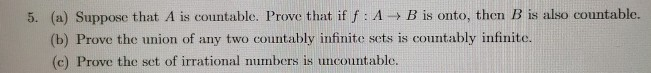 Solved 5. (a) Suppose that A is countable. Prove that if f: | Chegg.com