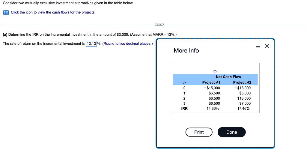 (a) Determine the IRR on the incremental investment | Chegg.com