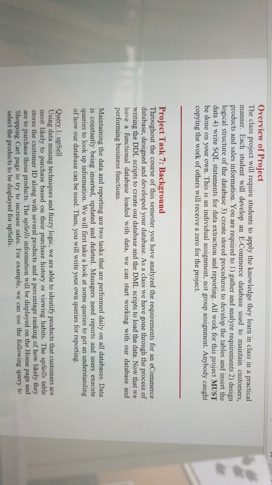 Solved Overview of Project The class project will require | Chegg.com