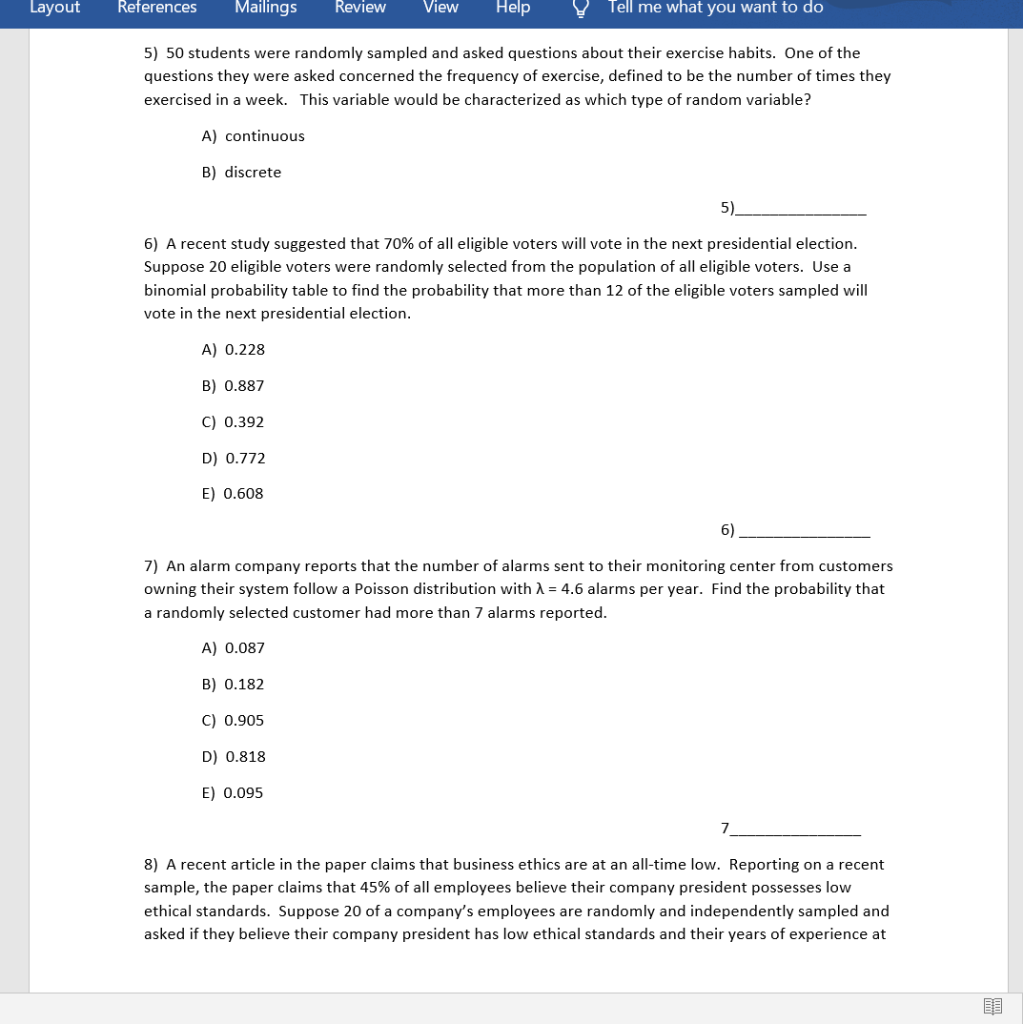 Solved Layout References Mailings Review View Help Tell Me