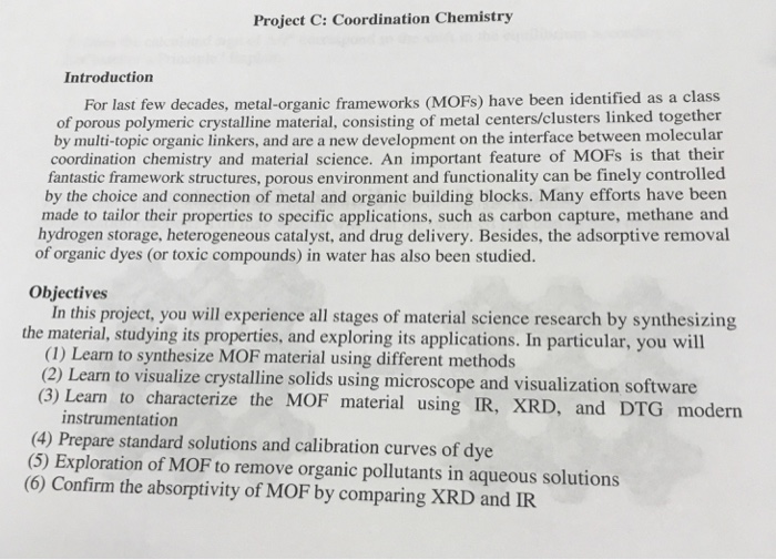 Solved Week 1-Synthesis of MOF Name: Pre-Lab Questions 1. | Chegg.com