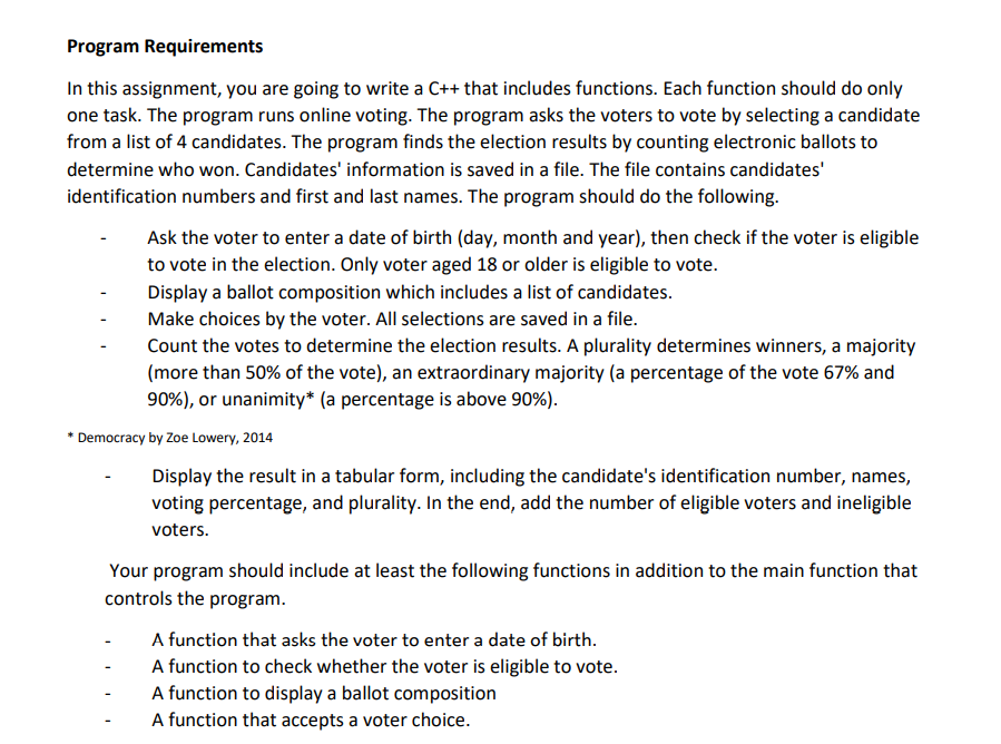 Solved Program Requirements In this assignment, you are | Chegg.com