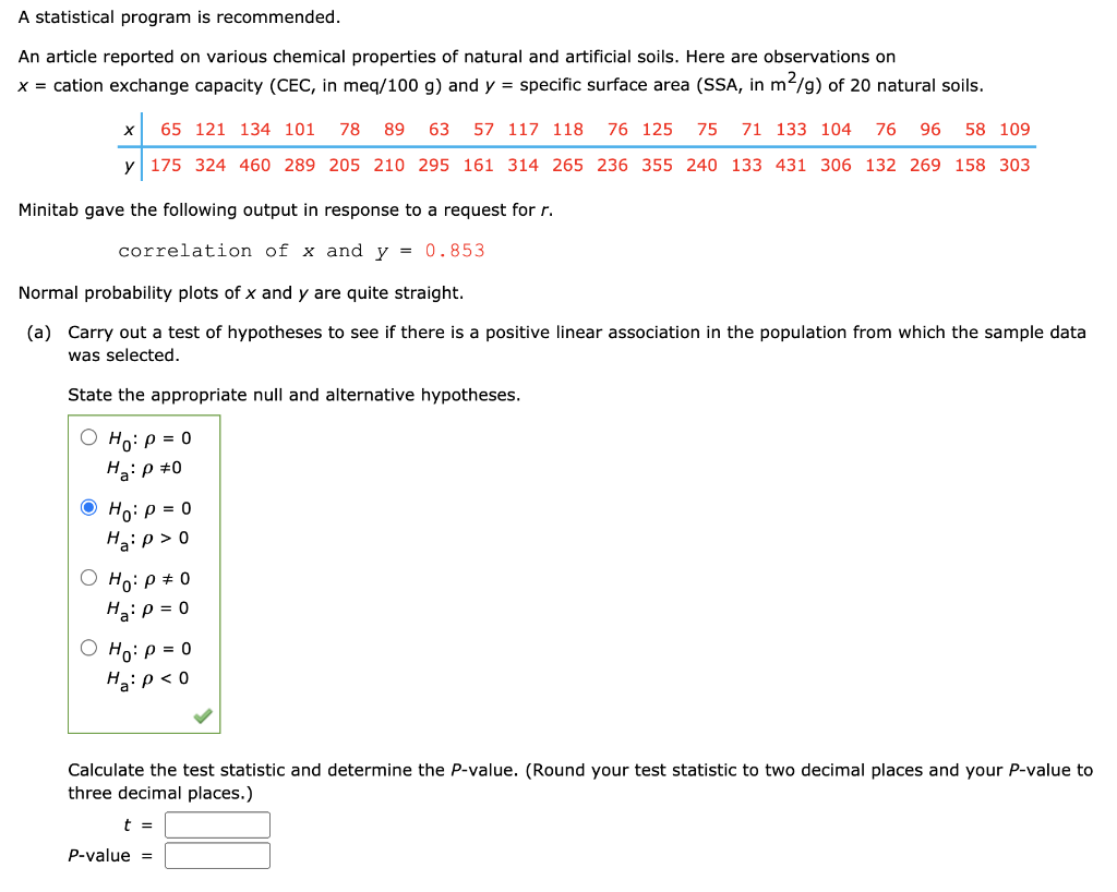 Solved A statistical program is recommended. An article | Chegg.com