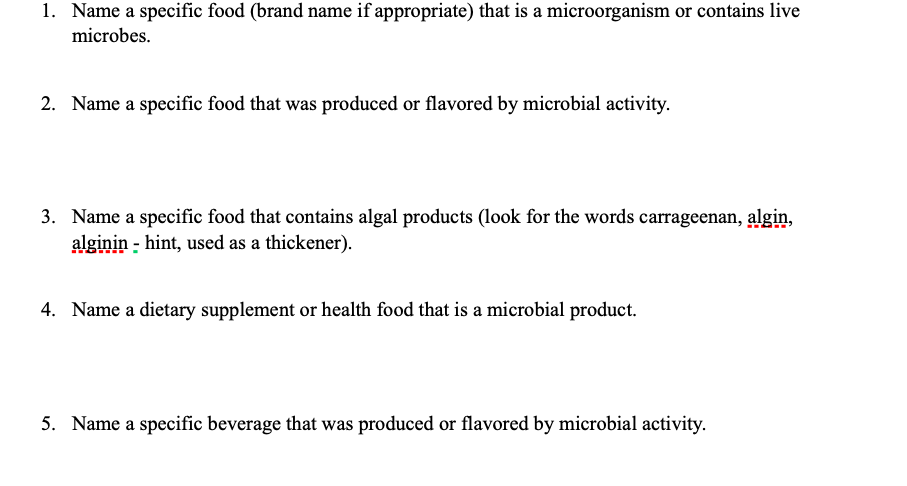 Solved 1. Name a specific food (brand name if appropriate) | Chegg.com
