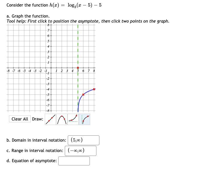 Solved Consider the function h(x) = log2 (x - 5) - 5 a. | Chegg.com