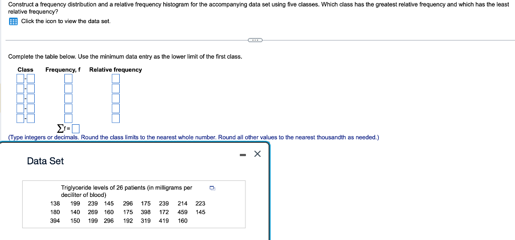 Solved Construct a frequency distribution and a relative | Chegg.com