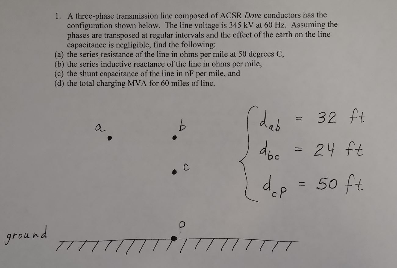 Solved 1. A three-phase transmission line composed of ACSR | Chegg.com