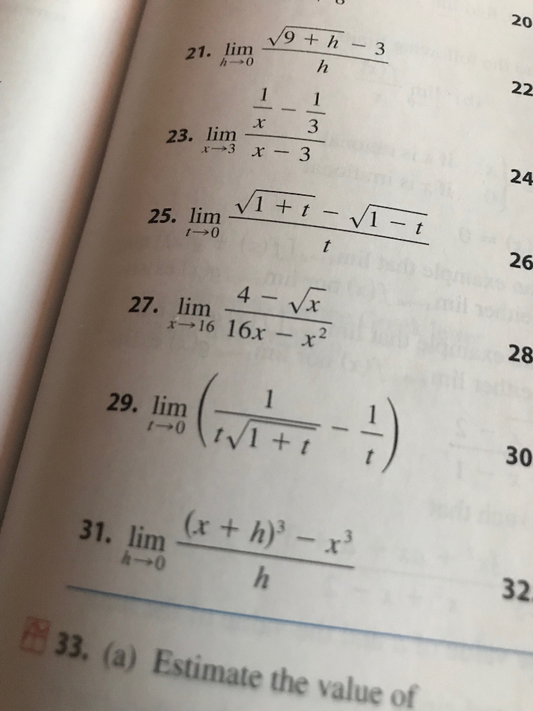Solved 19 + h 21. lim 19th-3 - 3 21. lim h- 0 h 23. lim x->3 | Chegg.com