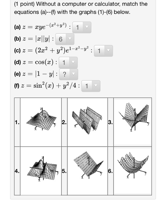 Solved Without a computer or calculator, match the equations | Chegg.com