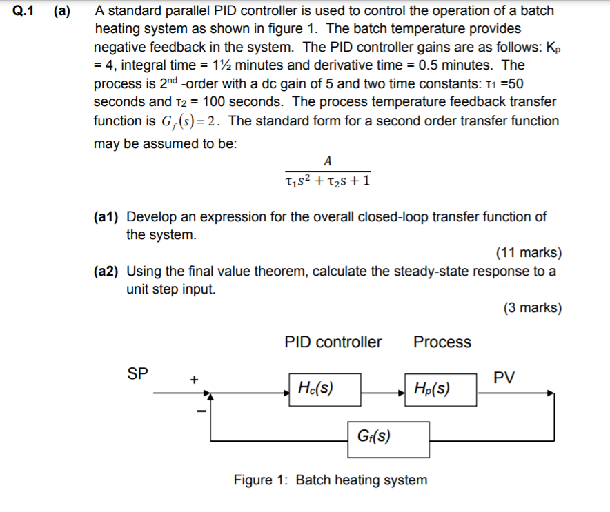 Solved Q.1 (a) A standard parallel PID controller is used to | Chegg.com