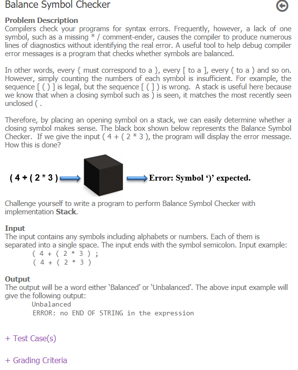 Solved Balance Symbol Checker Problem Description Compilers 