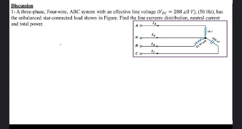 Solved Discussion 1- A three-phase, Four-wire, ABC system | Chegg.com