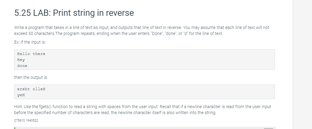 5.25 LAB: Print string in reverse Write a program | Chegg.com
